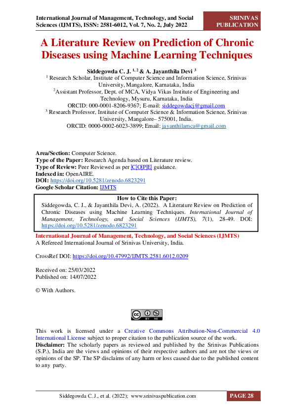 Pdf A Literature Review On Prediction Of Chronic Diseases Using