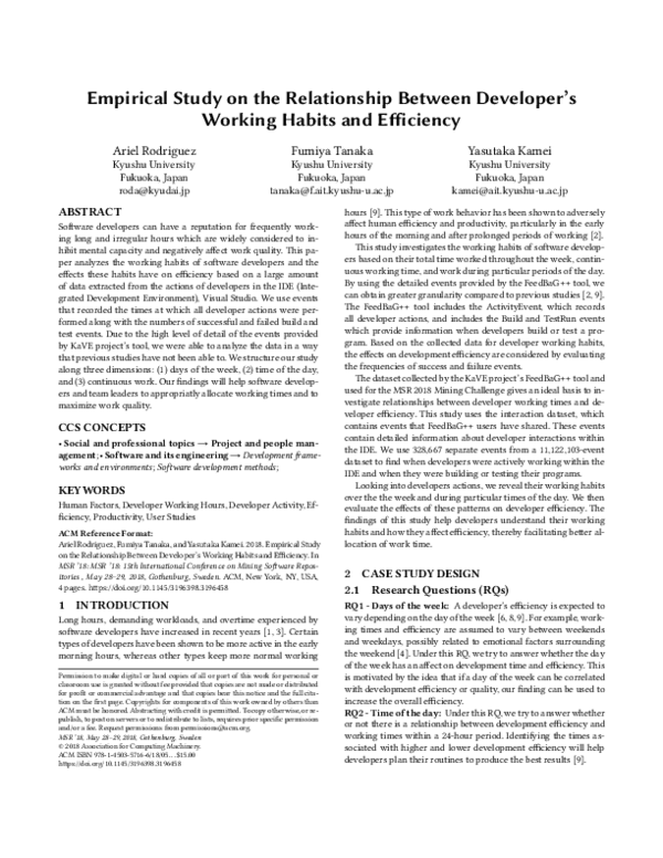 (PDF) Empirical study on the relationship between developer's working habits and efficiency