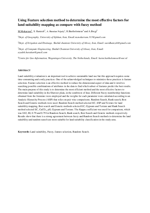(PDF) Using Feature selection method to determine the most effective factors for land ...