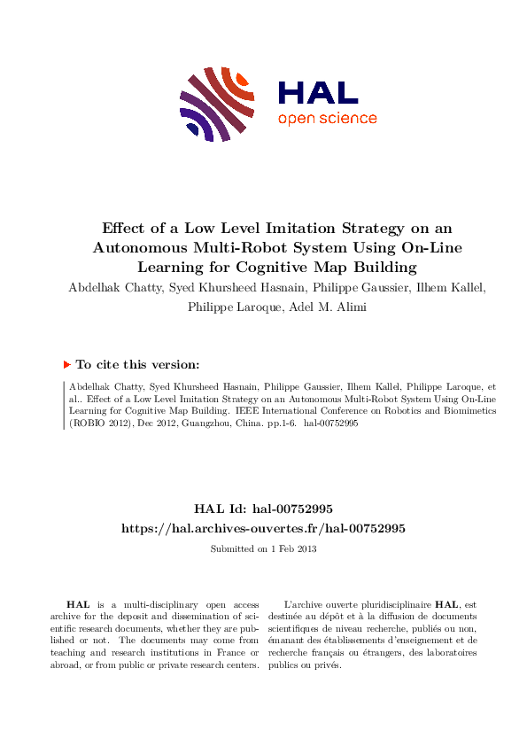 (PDF) Effect of low level imitation strategy on an autonomous Multi-Robot System using on-line ...