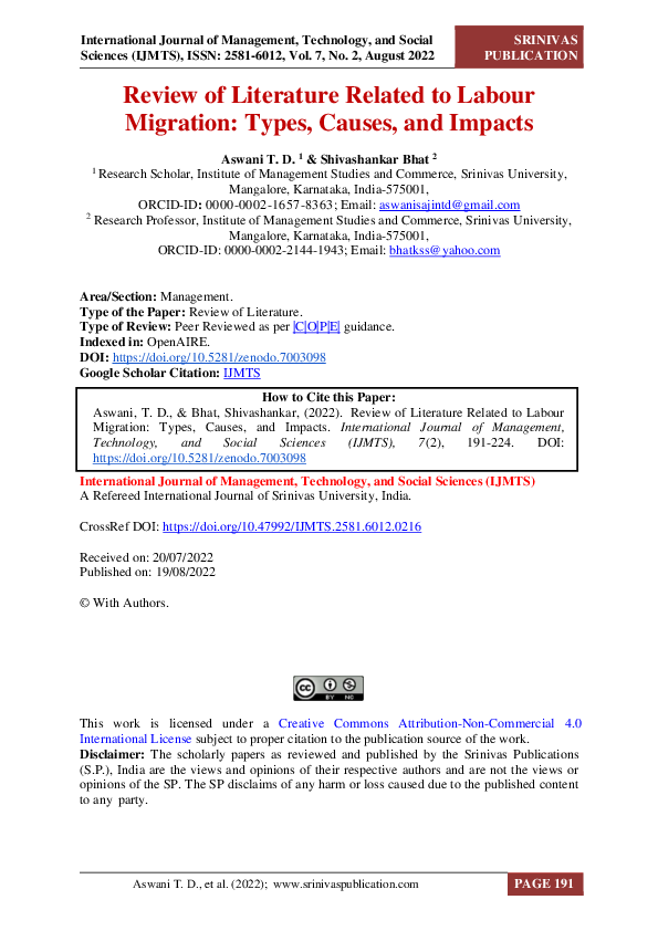 (PDF) Review of Literature Related to Labour Migration: Types, Causes ...