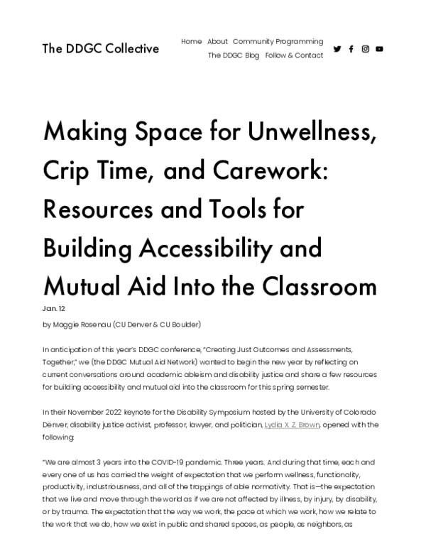 (PDF) Making Space for Unwellness, Crip Time, and Carework: Resources ...