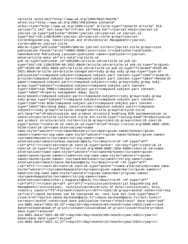 Productization and product structure enabling BIM implementation in ...