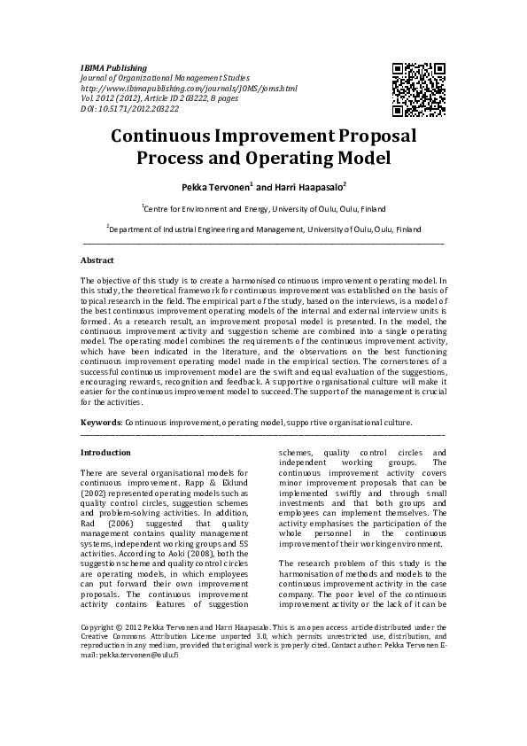 (PDF) Continuous Improvement Proposal Process and Operating Model