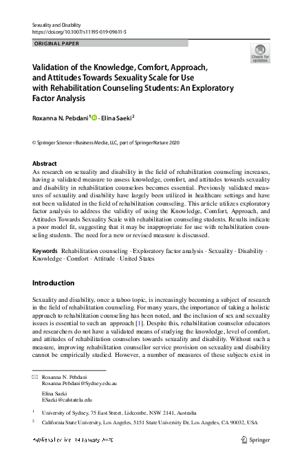 (PDF) Validation of the Knowledge, Comfort, Approach, and Attitudes Towards Sexuality Scale for ...