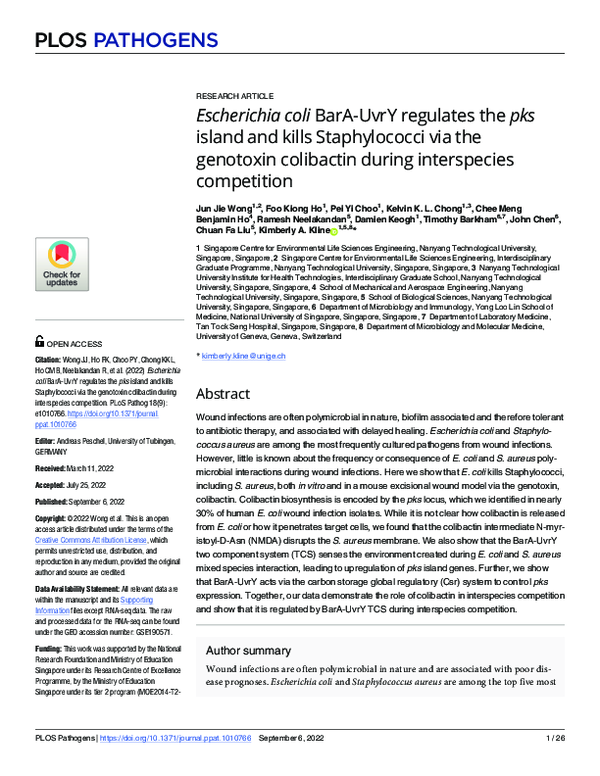 (PDF) Escherichia coli BarA-UvrY regulates the pks island and kills ...