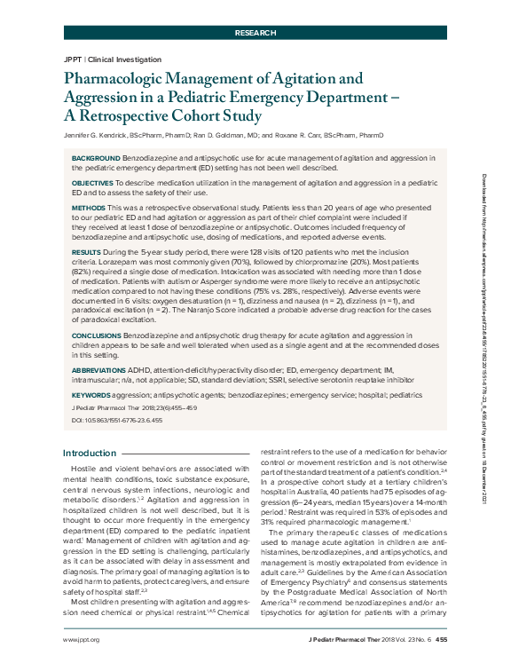 (PDF) Pharmacologic Management of Agitation and Aggression in a ...