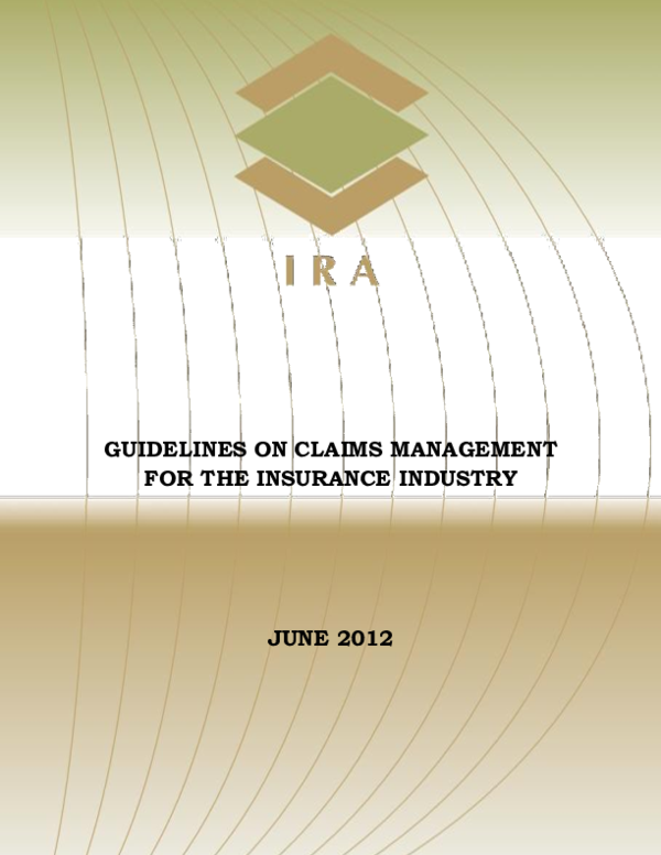 (PDF) GUIDELINES ON CLAIMS MANAGEMENT FOR THE INSURANCE INDUSTRY