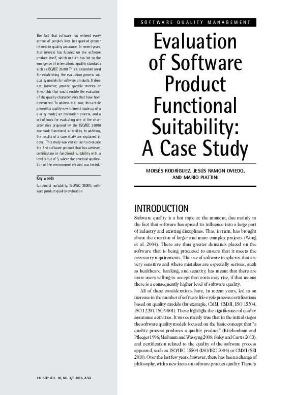 (PDF) Evaluation of Software Product Functional Suitability: A Case Study