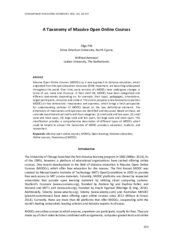 (PDF) A Taxonomy of Massive Open Online Courses
