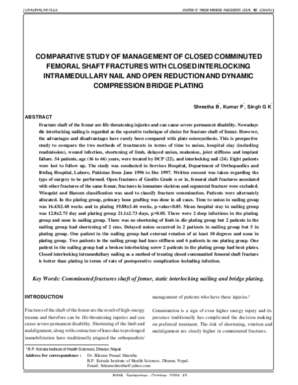 (PDF) Comparative Study of Management of Closed Comminuted Femoral Shaft Fractures with Closed ...