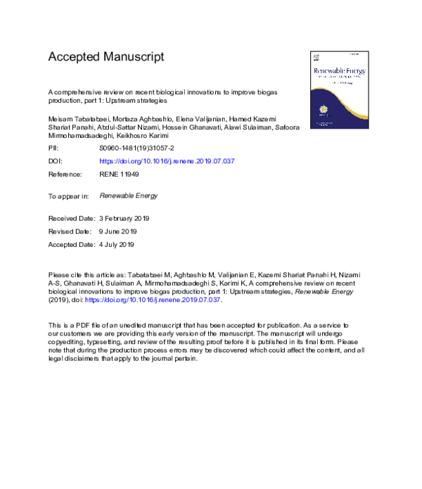 Pdf A Comprehensive Review On Recent Biological Innovations To Improve Biogas Production Part