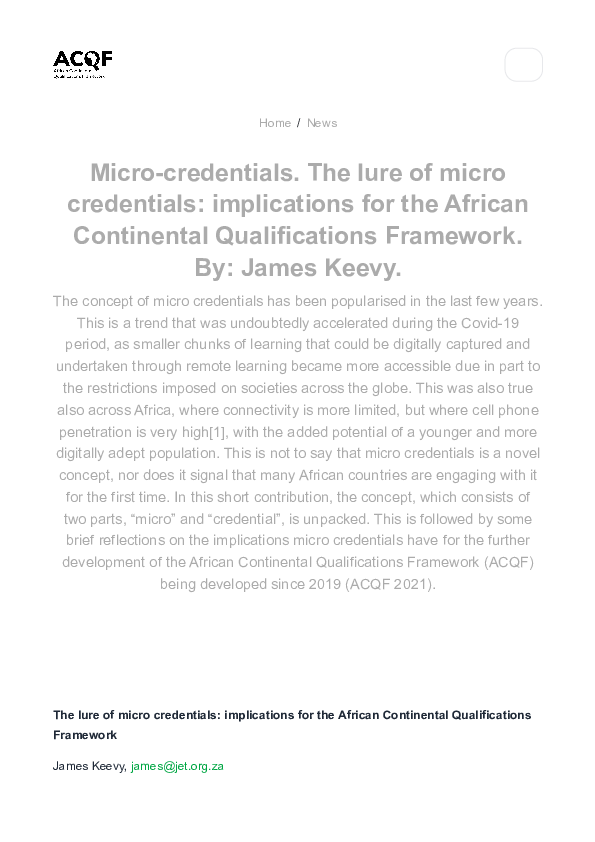 Pdf The Lure Of Micro Credentials Implications For The African Continental Qualifications