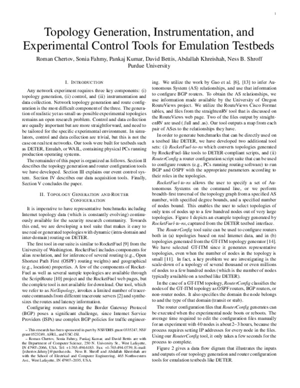 Pdf Topology Generation Instrumentation And Experimental Control Tools For Emulation Testbeds