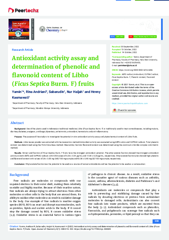 (PDF) Antioxidant activity assay and determination of phenolic and ...