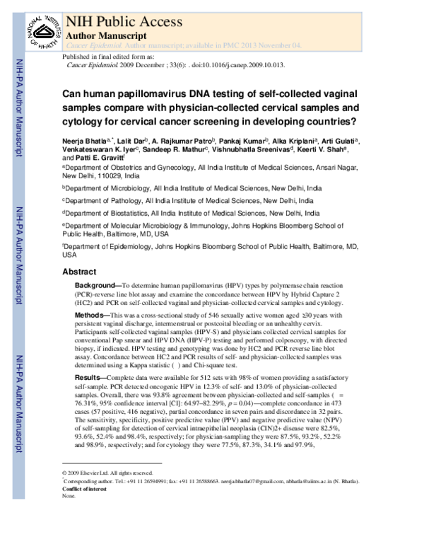 (PDF) Can human papillomavirus DNA testing of self-collected vaginal ...