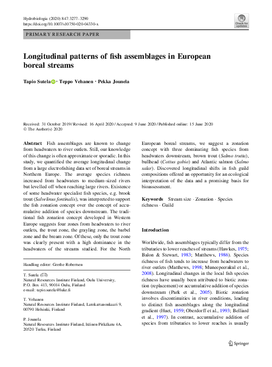 (PDF) Longitudinal patterns of fish assemblages in European boreal streams