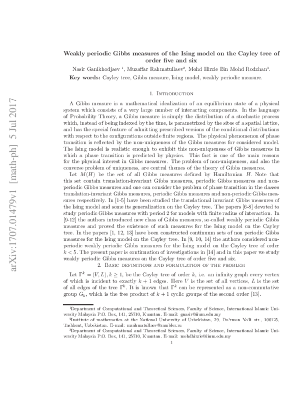 (PDF) Weakly Periodic Gibbs Measures of the Ising Model on the Cayley Tree of Order Five and Six
