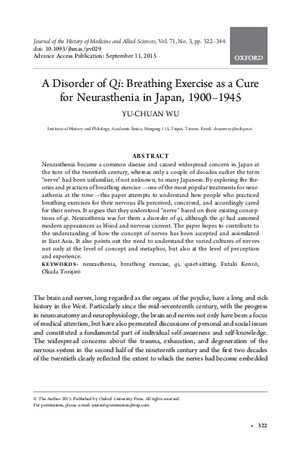 (PDF) A Disorder of Qi: Breathing Exercise as a Cure for Neurasthenia ...