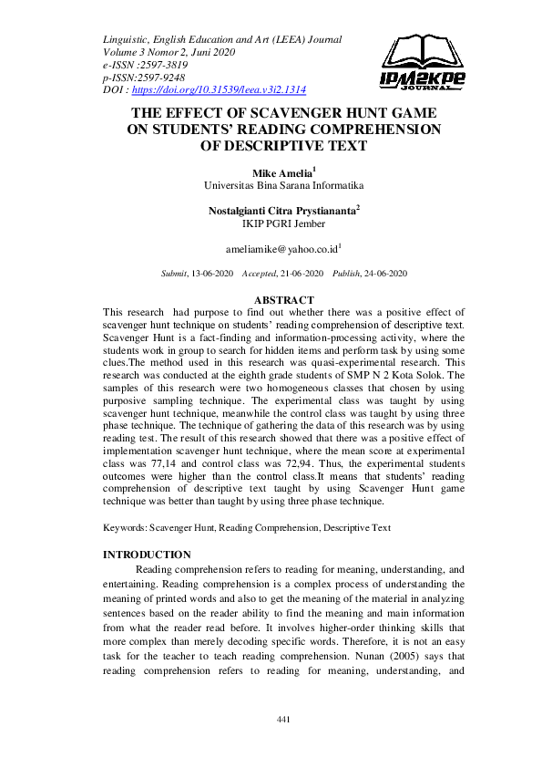 (PDF) The Effect of Scavenger Hunt Game on Students’ Reading ...