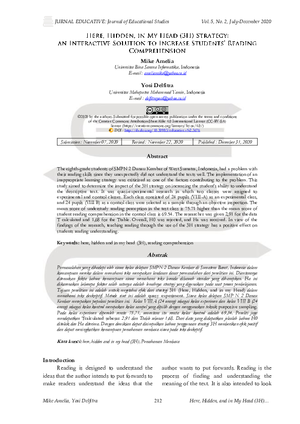 (PDF) Here, Hidden, in My Head (3H) Strategy: an Interactive Solution ...
