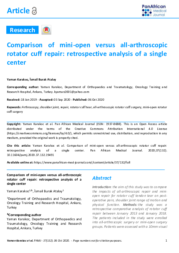 (PDF) Comparison of mini-open versus all-arthroscopic rotator cuff repair: retrospective ...