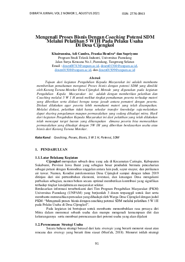 (PDF) Mengenali Proses Bisnis Dengan Coaching Potensi SDM Melalui Pelatihan 5 W1H Pada Pelaku ...