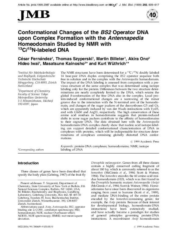 (PDF) Conformational Changes of the BS2 Operator DNA upon Complex ...