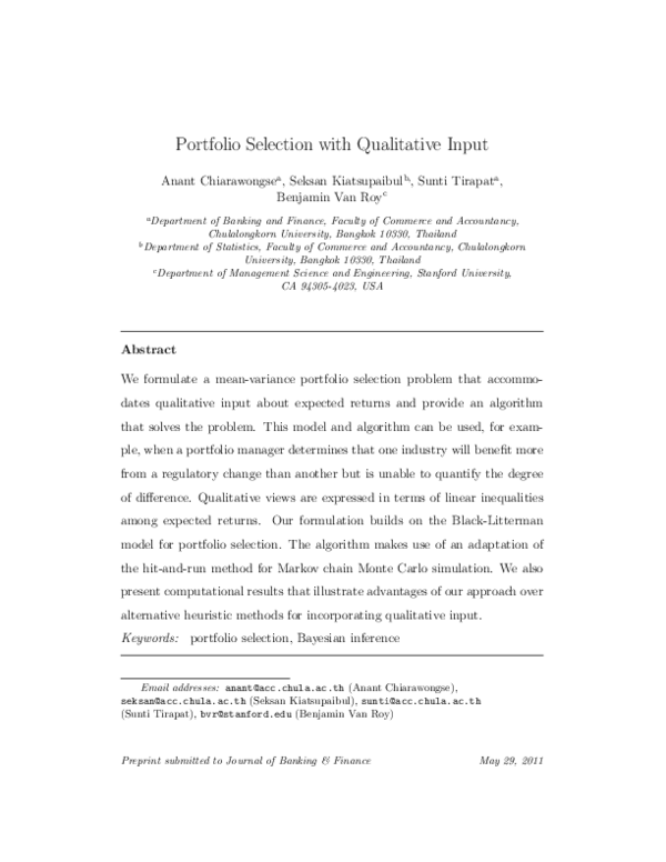 (PDF) Portfolio selection with qualitative input