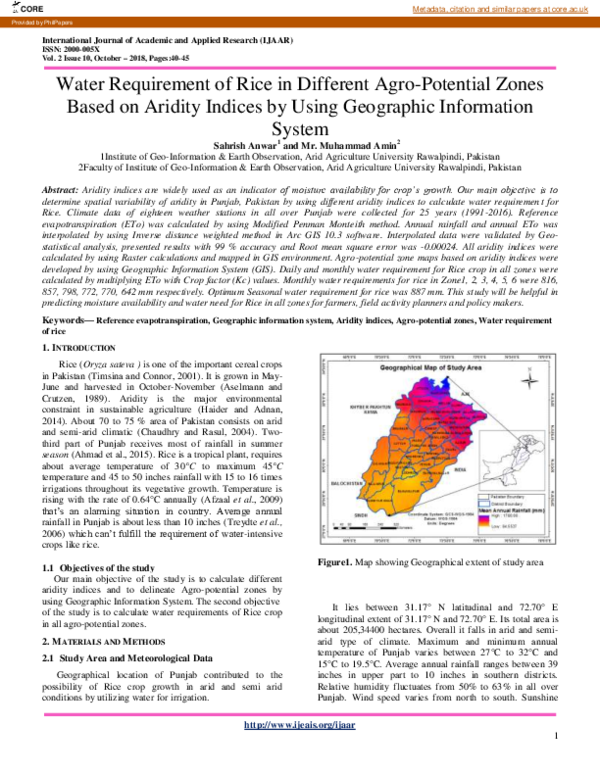 (PDF) Water Requirement of Rice in Different Agro-Potential Zones Based ...