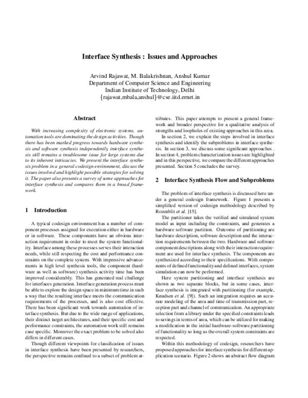 (PDF) Interface synthesis: issues and approaches