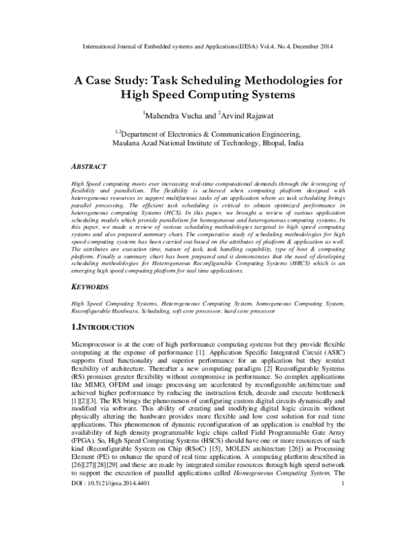 (PDF) A Case Study: Task Scheduling Methodologies for High Speed ...