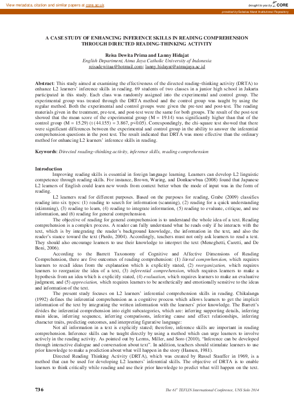 (PDF) A Case Study of Enhancing Inference Skills in Reading Comprehension Through Directed ...