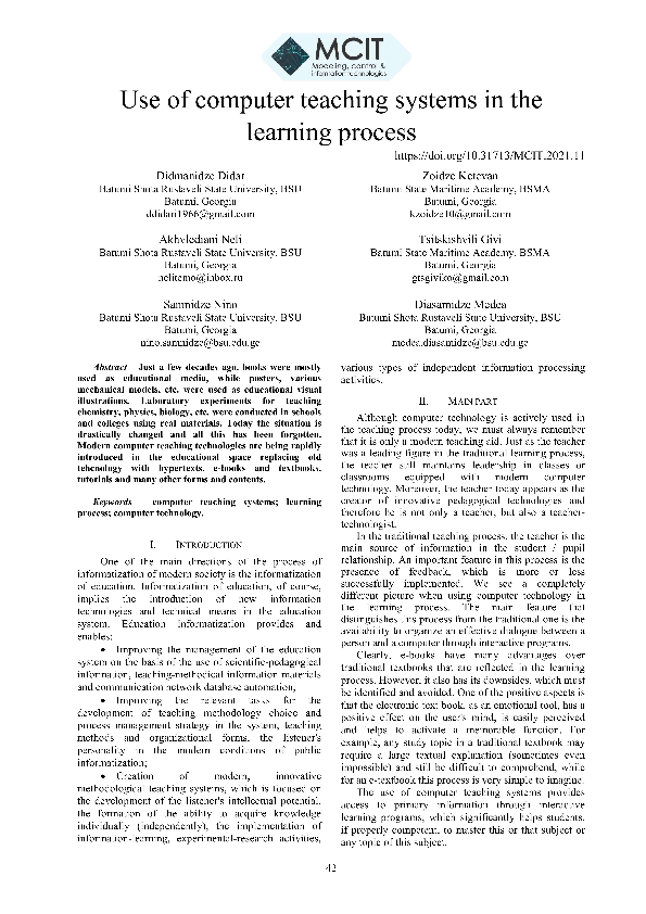 (PDF) Use of computer teaching systems in the learning process | Nino ...