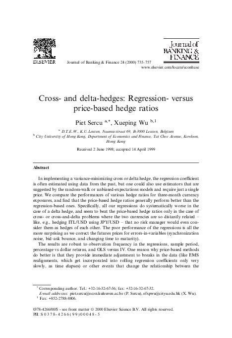 (PDF) Cross- and delta-hedges: Regression- versus price-based hedge ratios