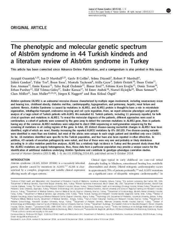 (PDF) The phenotypic and molecular genetic spectrum of Alström syndrome ...