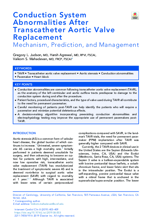 (PDF) Conduction System Abnormalities After Transcatheter Aortic Valve Replacement
