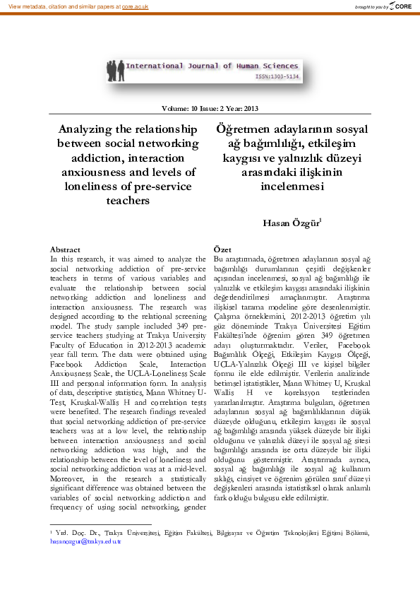 (PDF) Analyzing the relationship between social networking