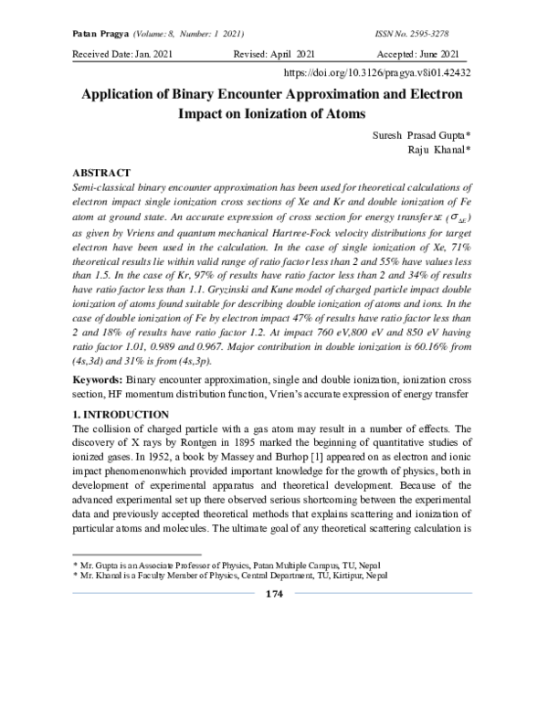 (PDF) Application of Binary Encounter Approximation and Electron Impact ...