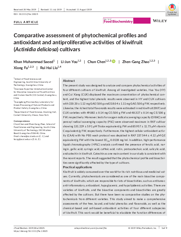 (PDF) Comparative assessment of phytochemical profiles, antioxidant and antiproliferative ...
