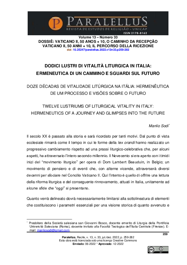 (PDF) Dodici Lustri DI Vitalità Liturgica in Italia