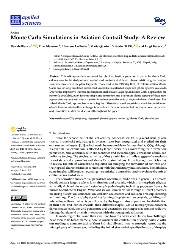 (PDF) Monte Carlo Simulations in Aviation Contrail Study: A Review