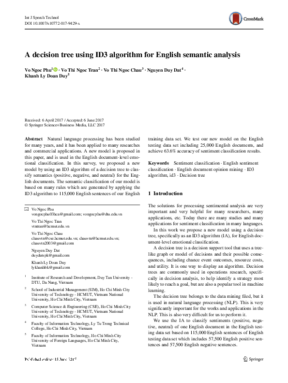 Pdf A Decision Tree Using Id3 Algorithm For English Semantic Analysis 2863