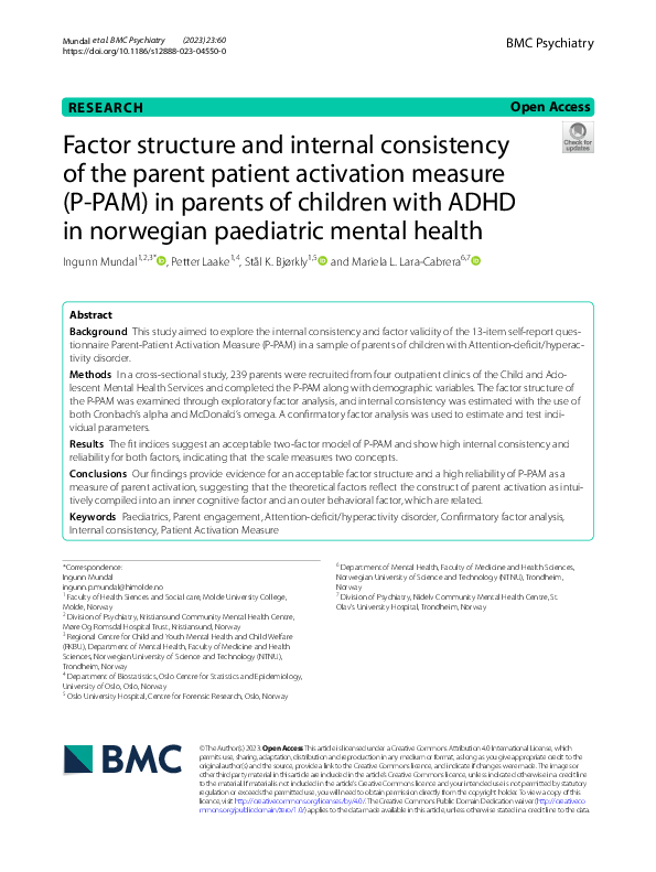 (PDF) Factor structure and internal consistency of the parent patient ...
