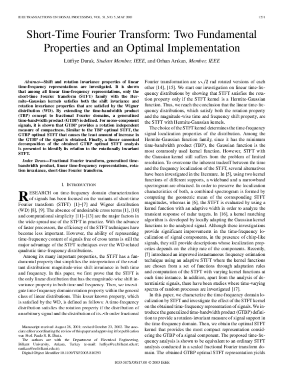 (PDF) Short-time fourier transform: two fundamental properties and an ...