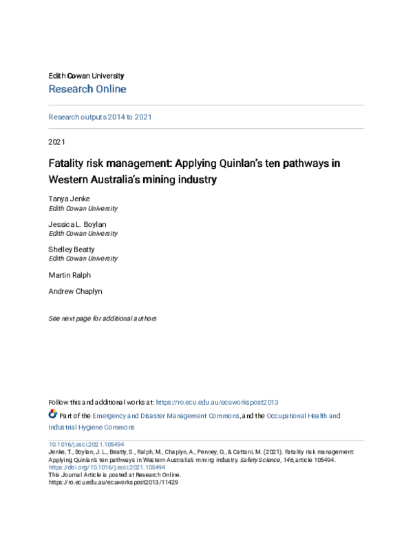 (PDF) Fatality risk management: Applying Quinlan’s Ten Pathways in ...