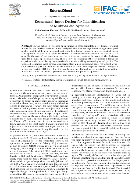 (PDF) Economical Input Design for Identification of Multivariate Systems
