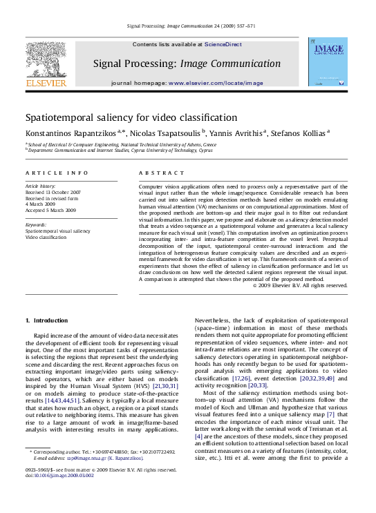 (PDF) Spatiotemporal saliency for video classification
