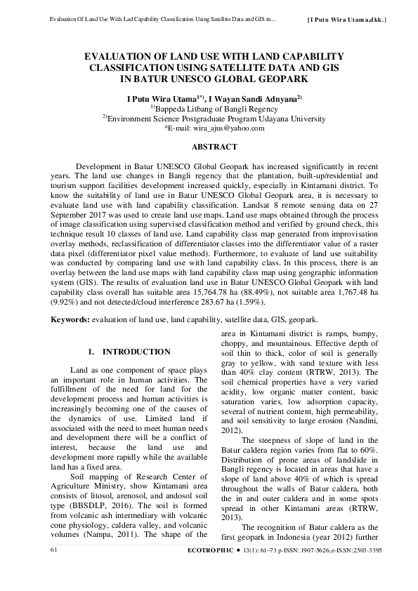 (PDF) Evaluation of Land Use with Land Capability Classification Using ...