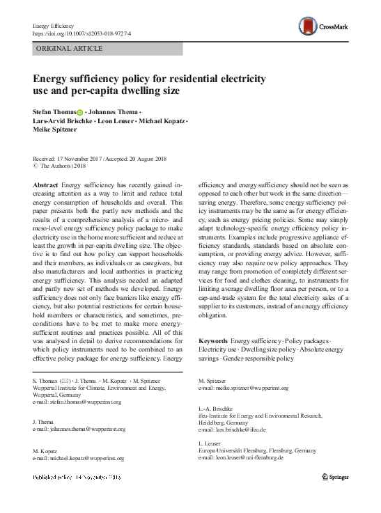 (PDF) Energy sufficiency policy for residential electricity use and per ...
